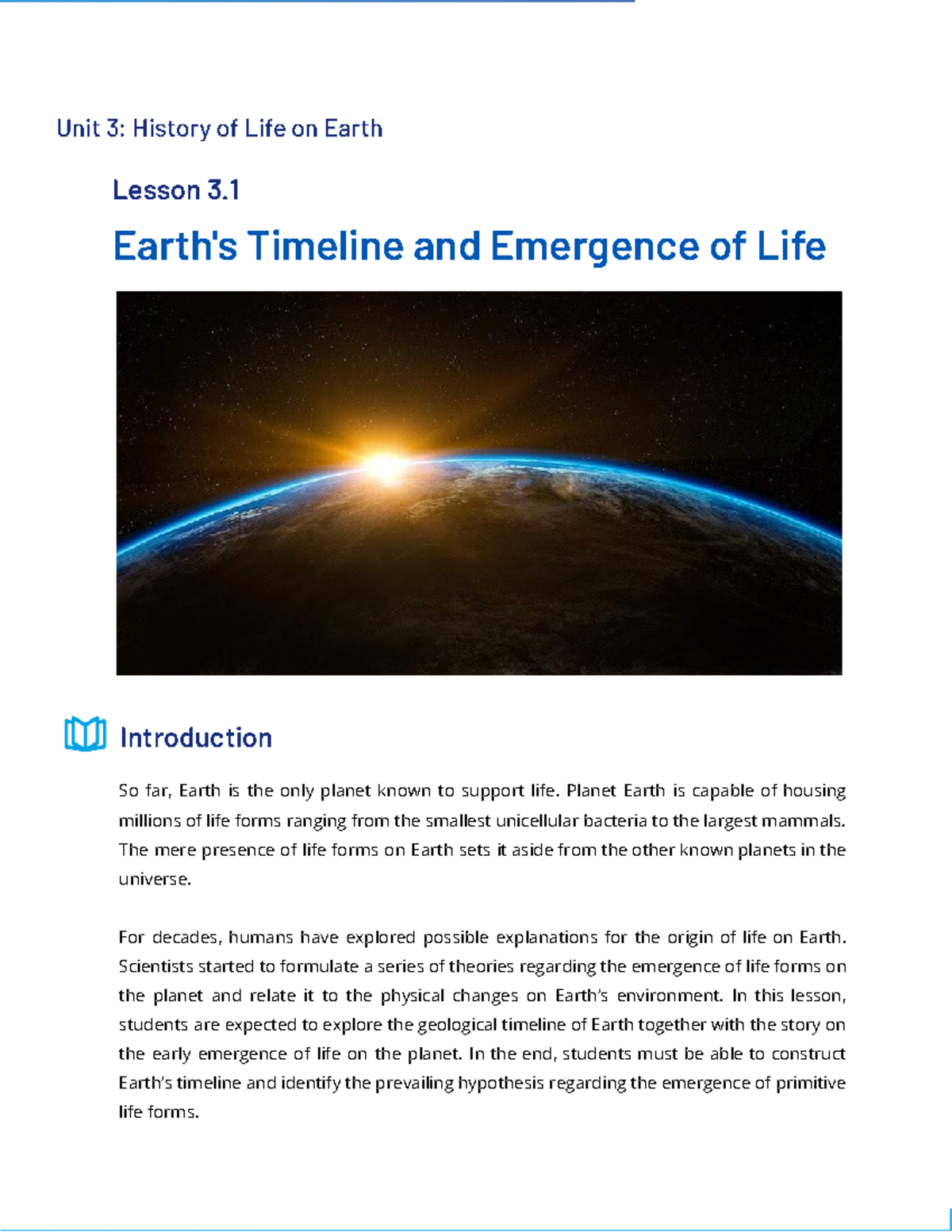 BIO2 Lesson 3.1 Study Guide: Earth's Timeline & Life's Emergence - Studocu