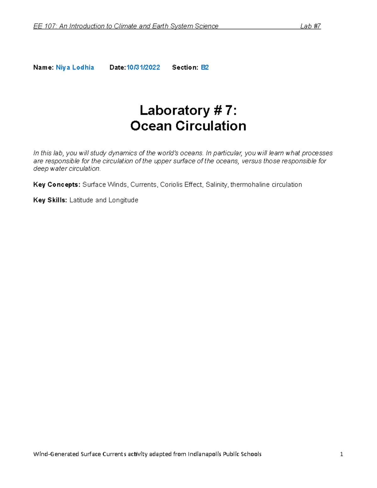 EE107 Lab 7: Exploring Ocean Circulation Dynamics and Processes - Studocu