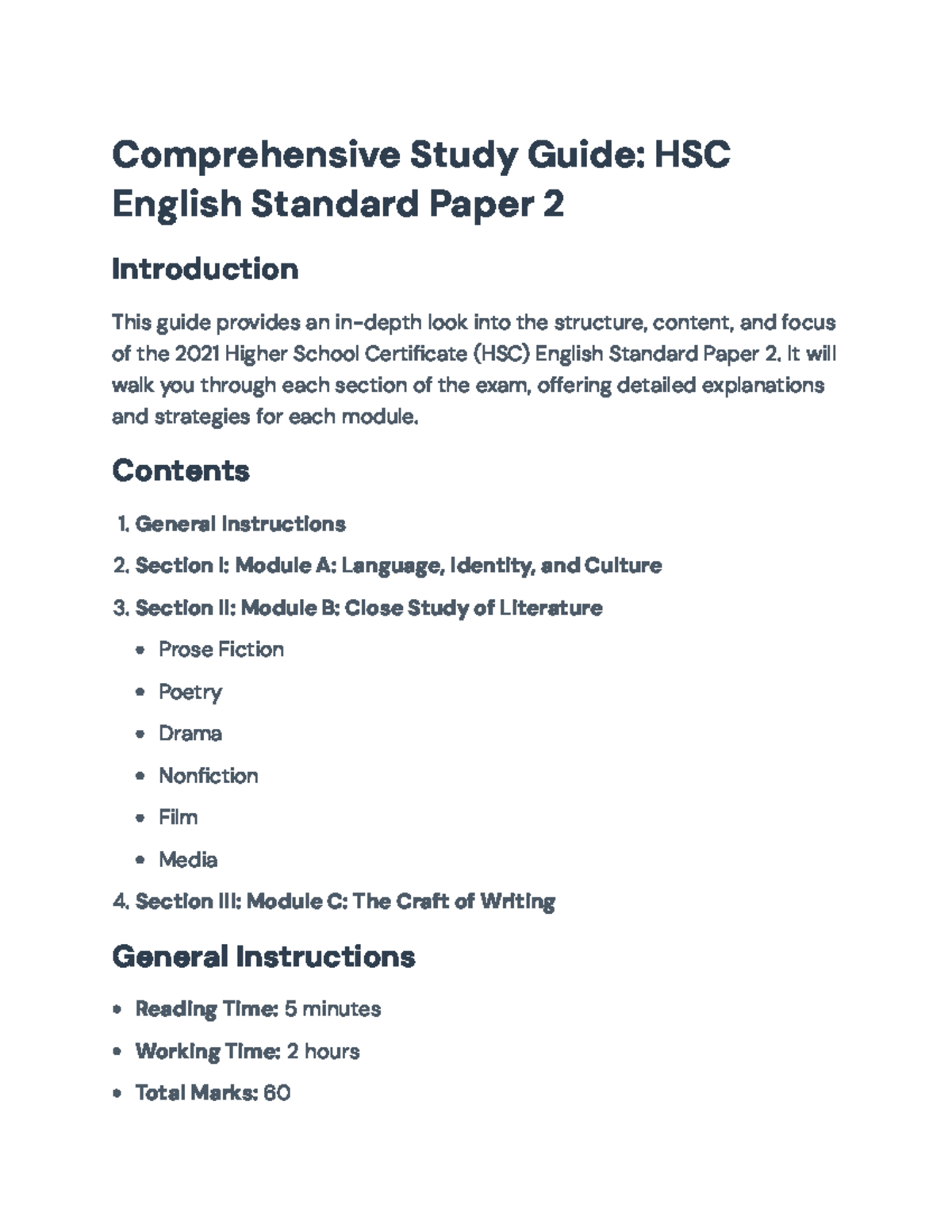 Comprehensive Study Guide for HSC English Standard Paper 2 ...