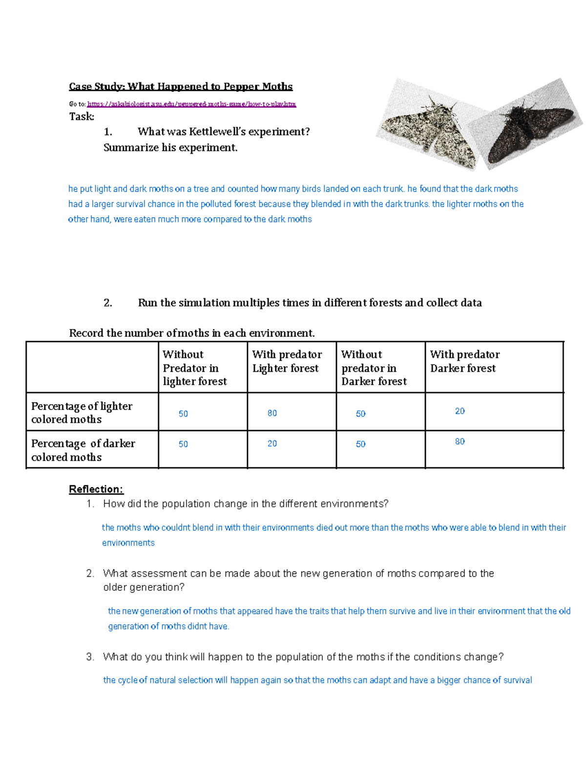 Case Study: Kettlewell's Experiment on Pepper Moth Adaptation - Studocu