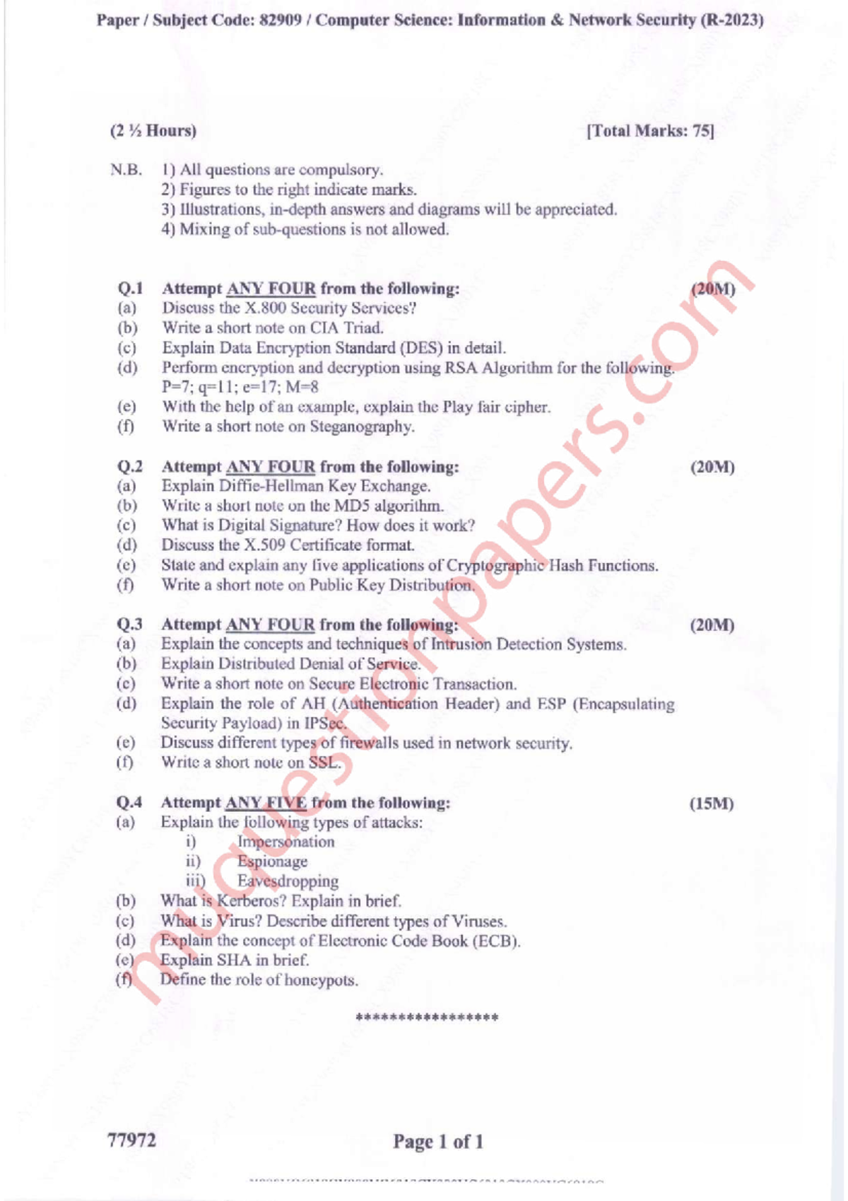 82909 Computer Science: Information Network Security Exam Notes - Studocu