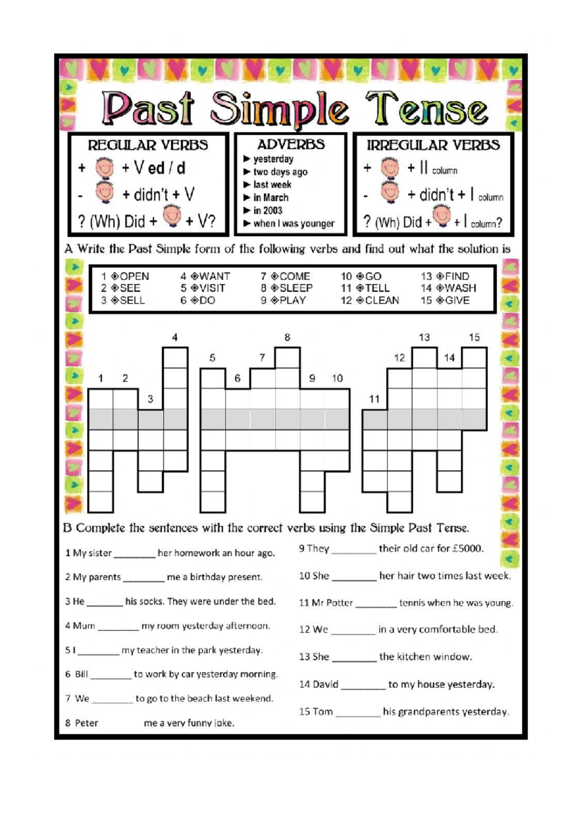 Past Simple Tense Exercises: Regular & Irregular Verbs - Studocu