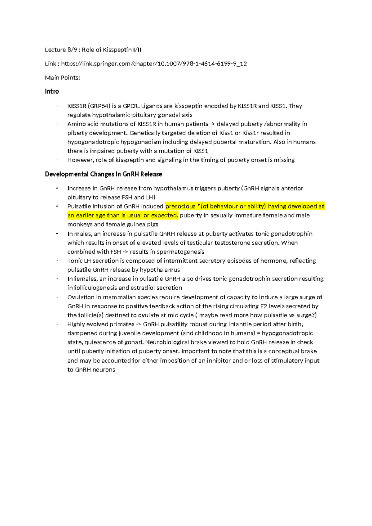 Lecture: Role of Kisspeptin in Puberty and Reproductive Function ...