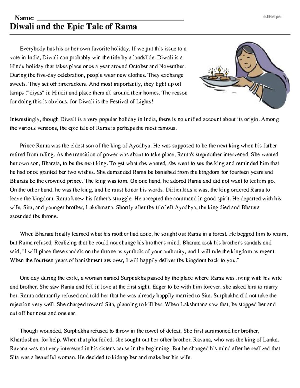 Diwali Celebration and the Legend of Prince Rama's Exile - Studocu