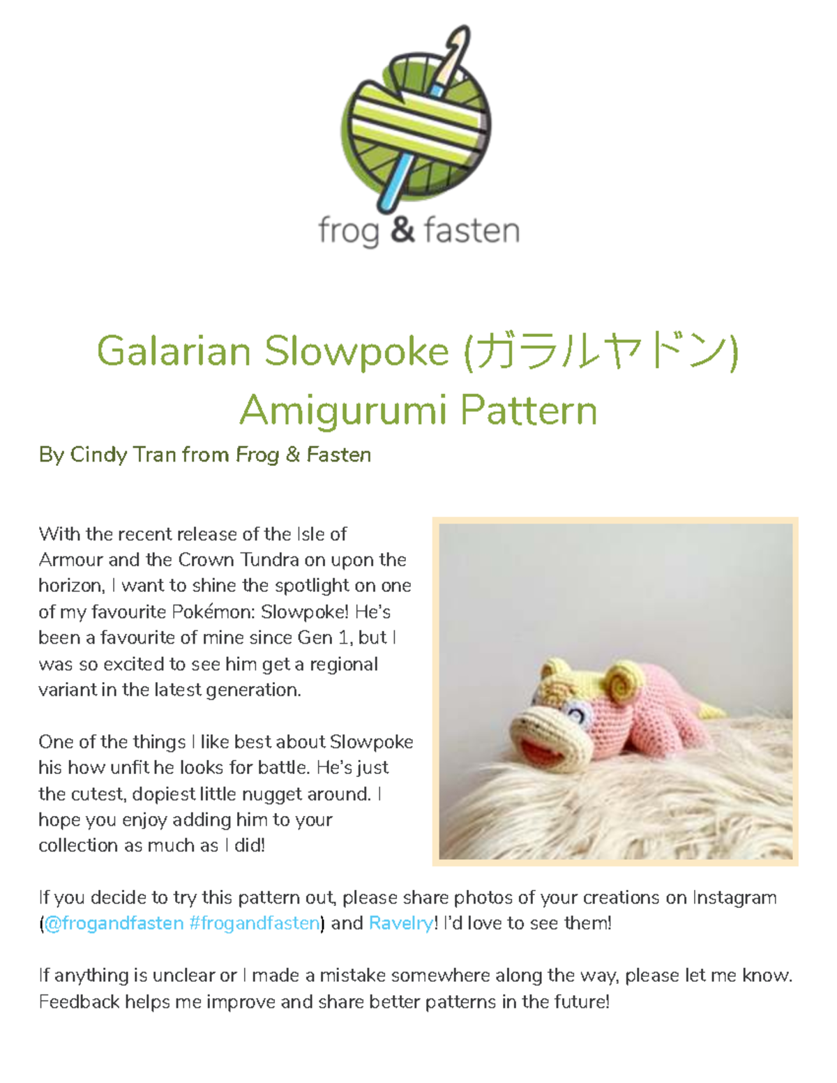 Galarian Slowpoke Amigurumi Pattern Guide (ガラルヤドン) - Studocu