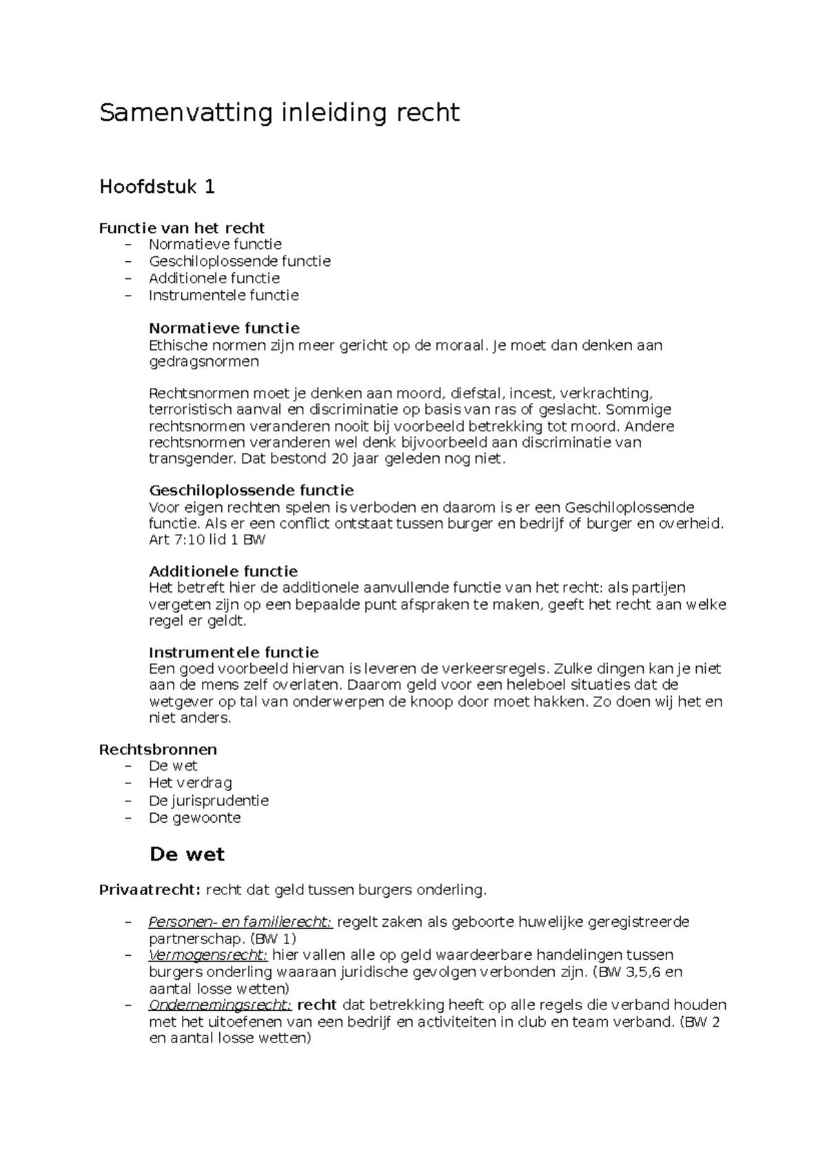 Samenvatting Inleiding Recht: Hoofdstuk 1 en 12 Overzicht - Studeersnel