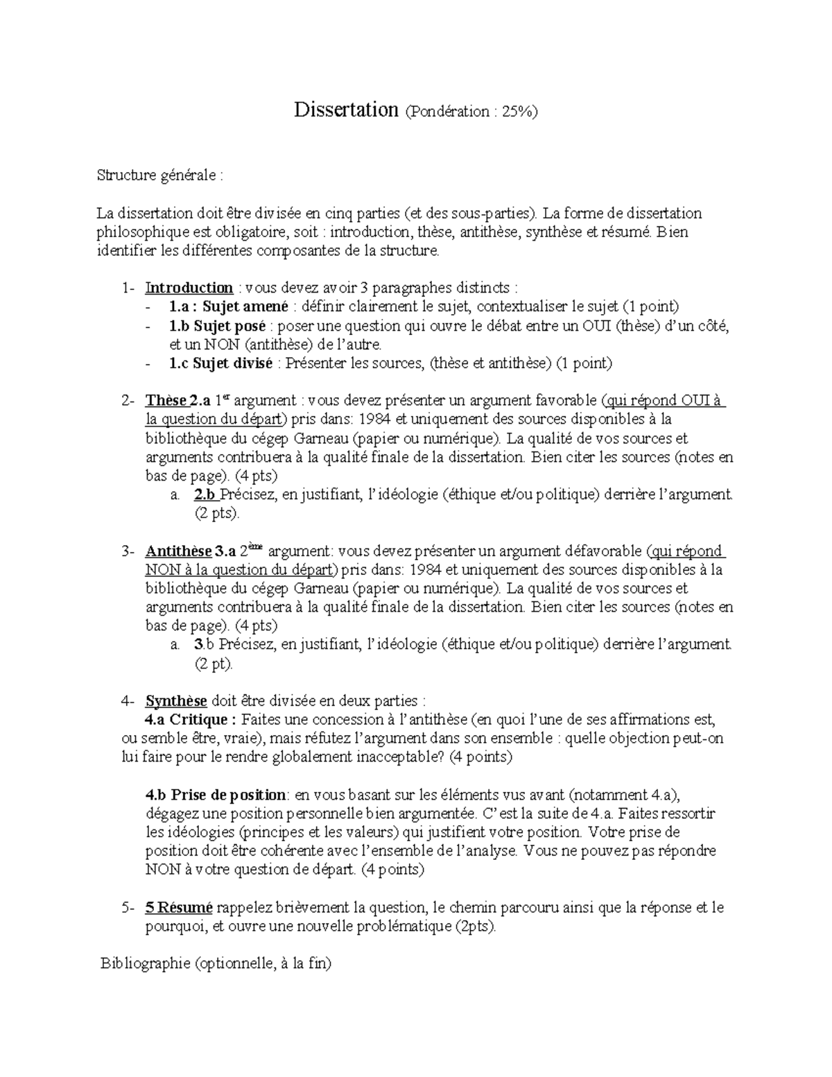 Dissertation Structure Guide: Philo (Pondération) - Cégep Garneau - Studocu