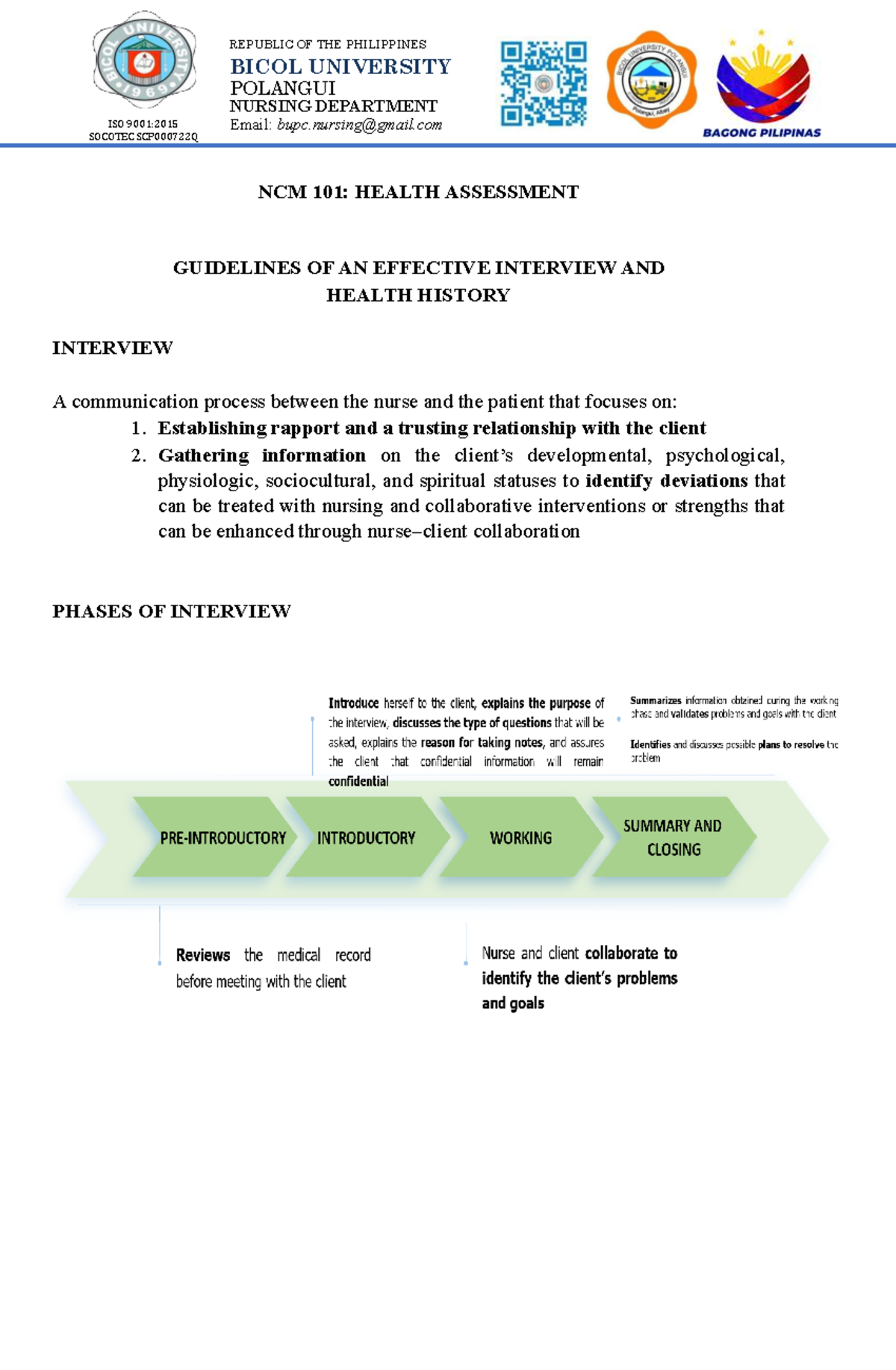 NCM 101: Health Assessment Final Exam Guidelines and Interview ...