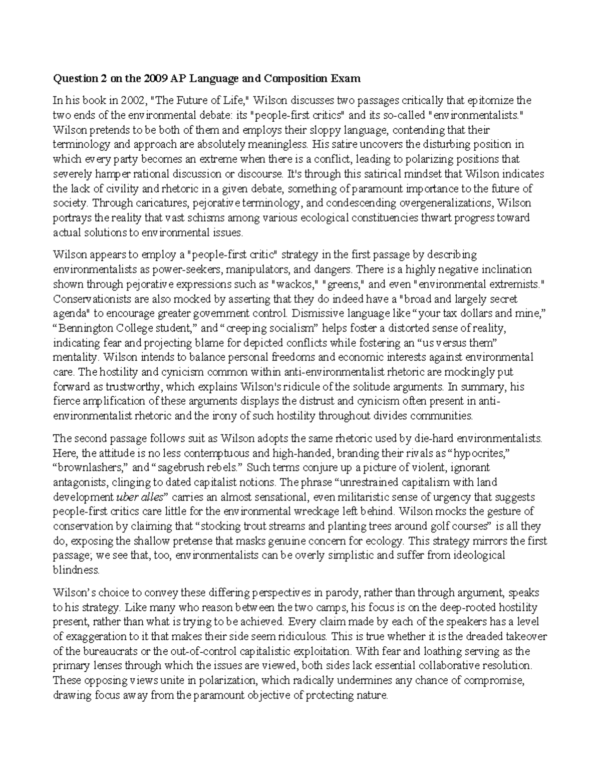 05.09 AP Language & Comp Practice Essay: Examining Wilson's Satire ...