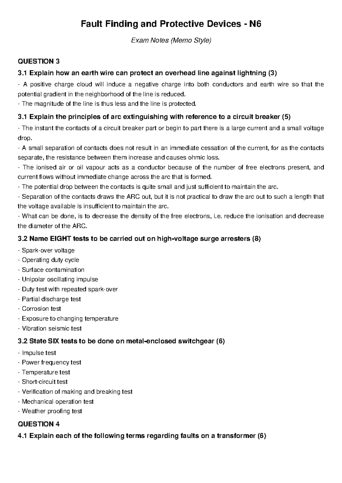 Fault Finding and Protective Devices - N6 Exam Notes - Studocu