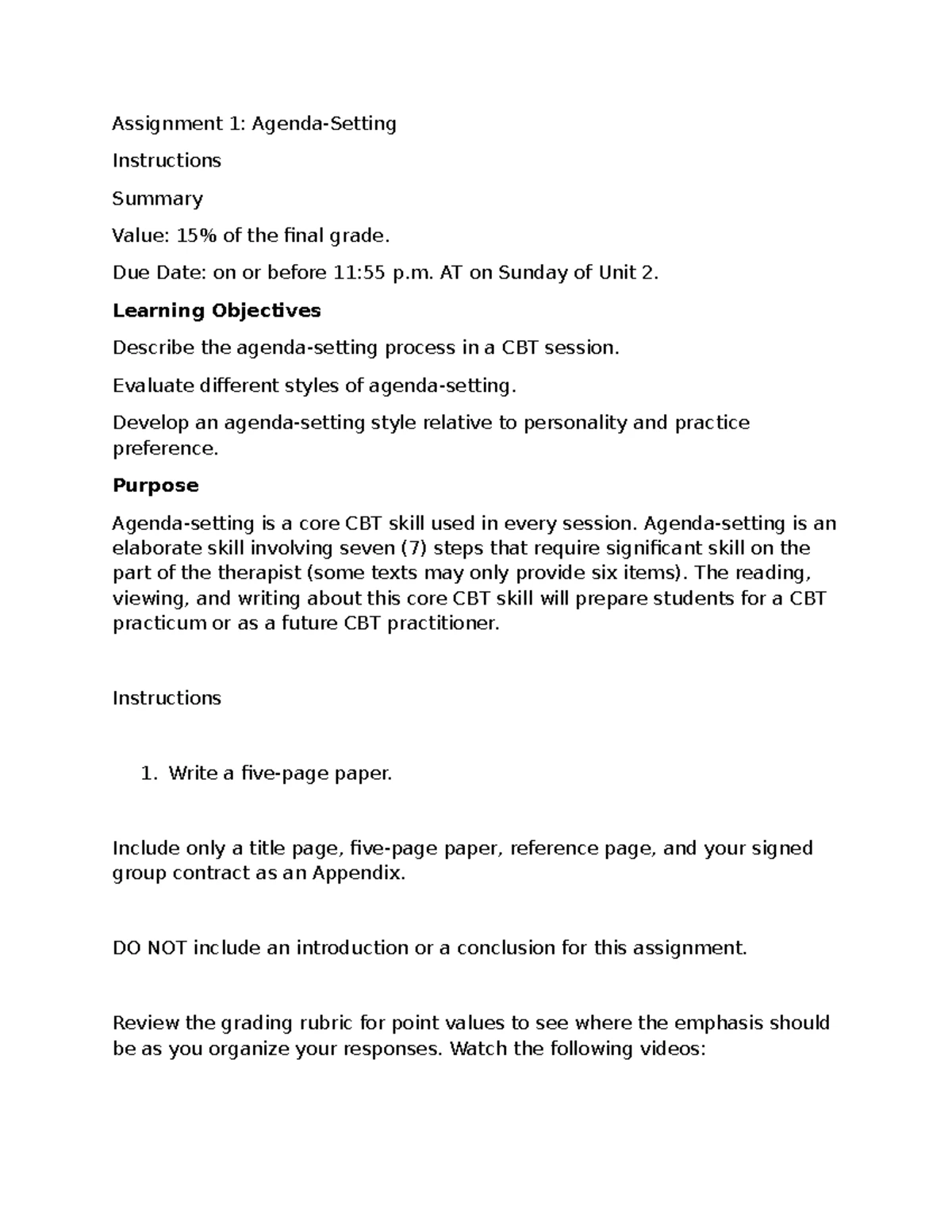 PSYC 6163: Assignment 1 - Agenda-Setting in CBT Counseling Sessions - Studocu