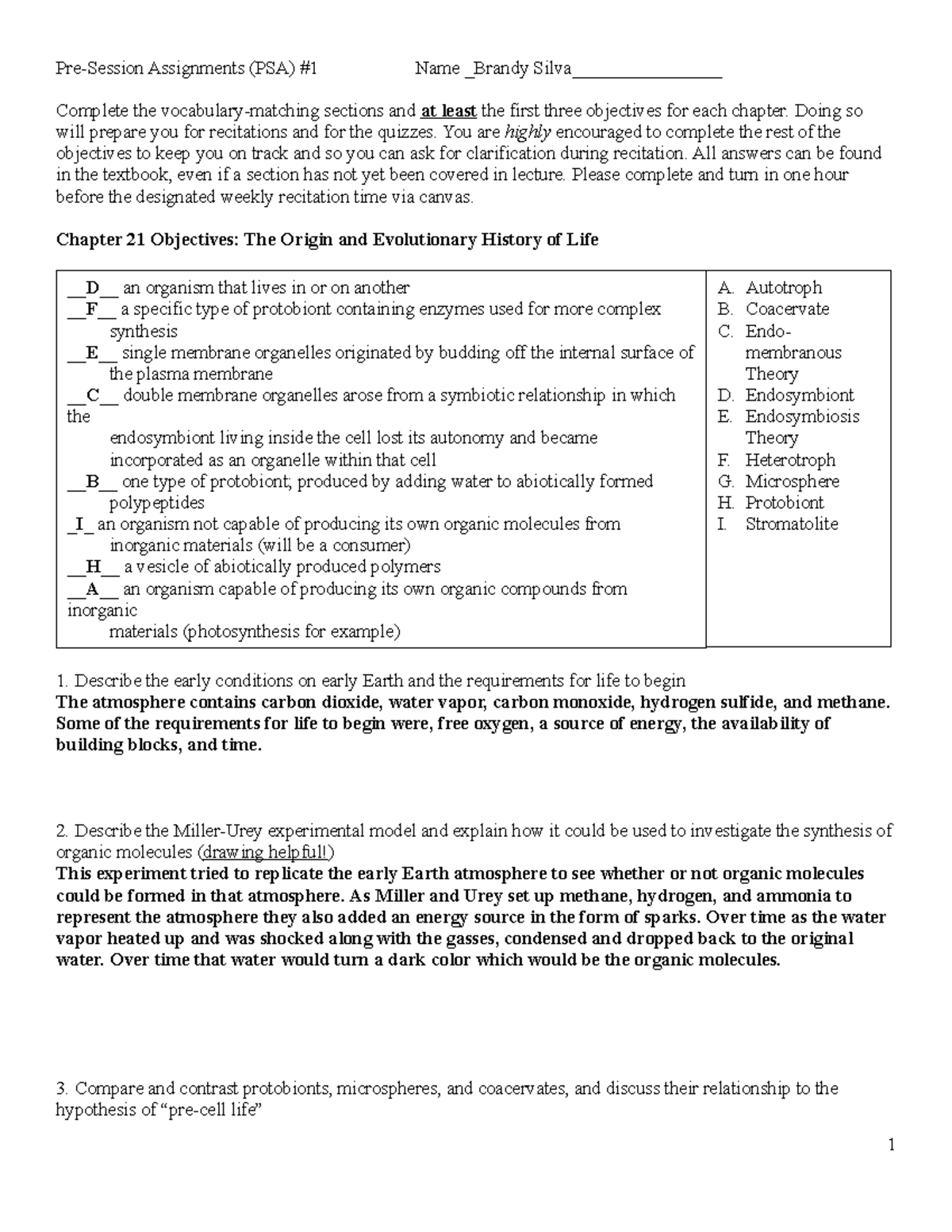 PSA 1 - jjgjg - Pre-Session Assignments (PSA) #1 Name Brandy Silva ...