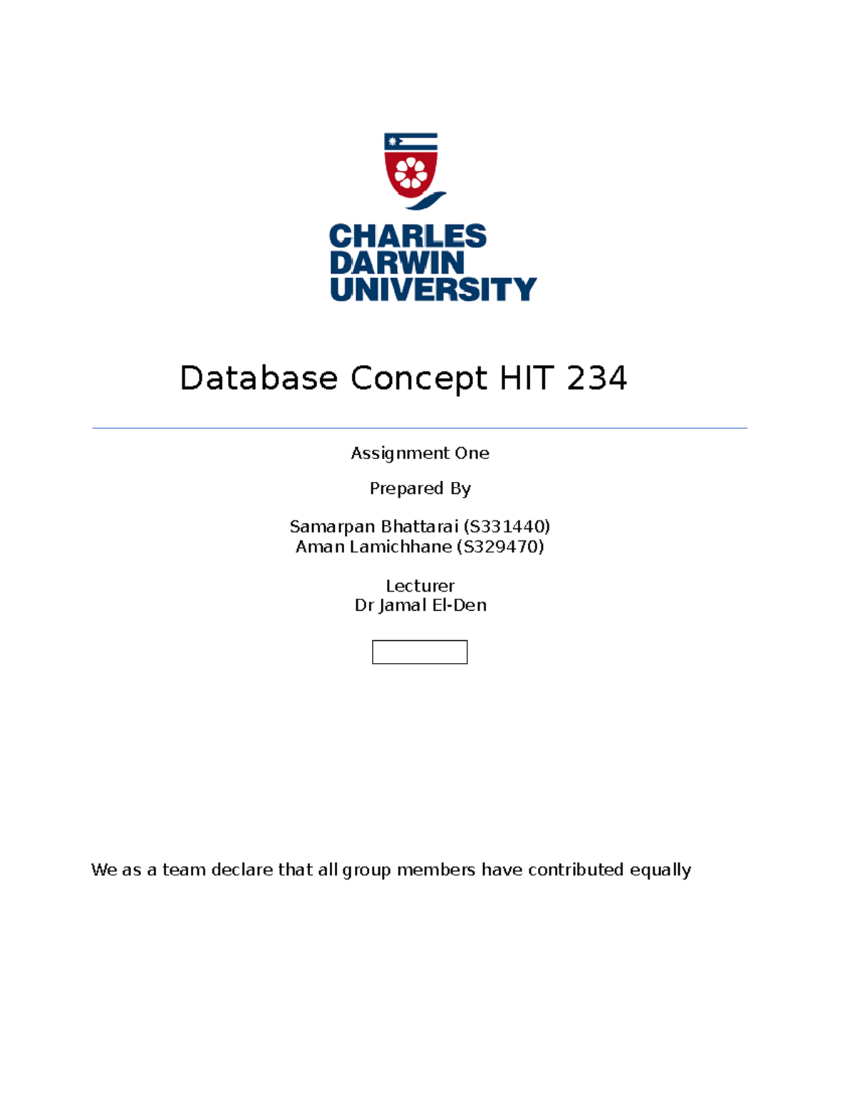 HIT 234 Database Assignment 1: SQL Queries and Results Analysis - Studocu