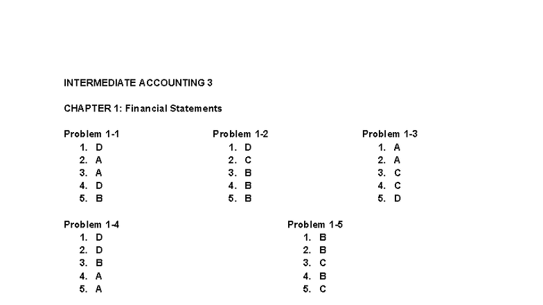 Intermediate Accounting 3 Chapter 1 & 2: Financial Statements Problems ...