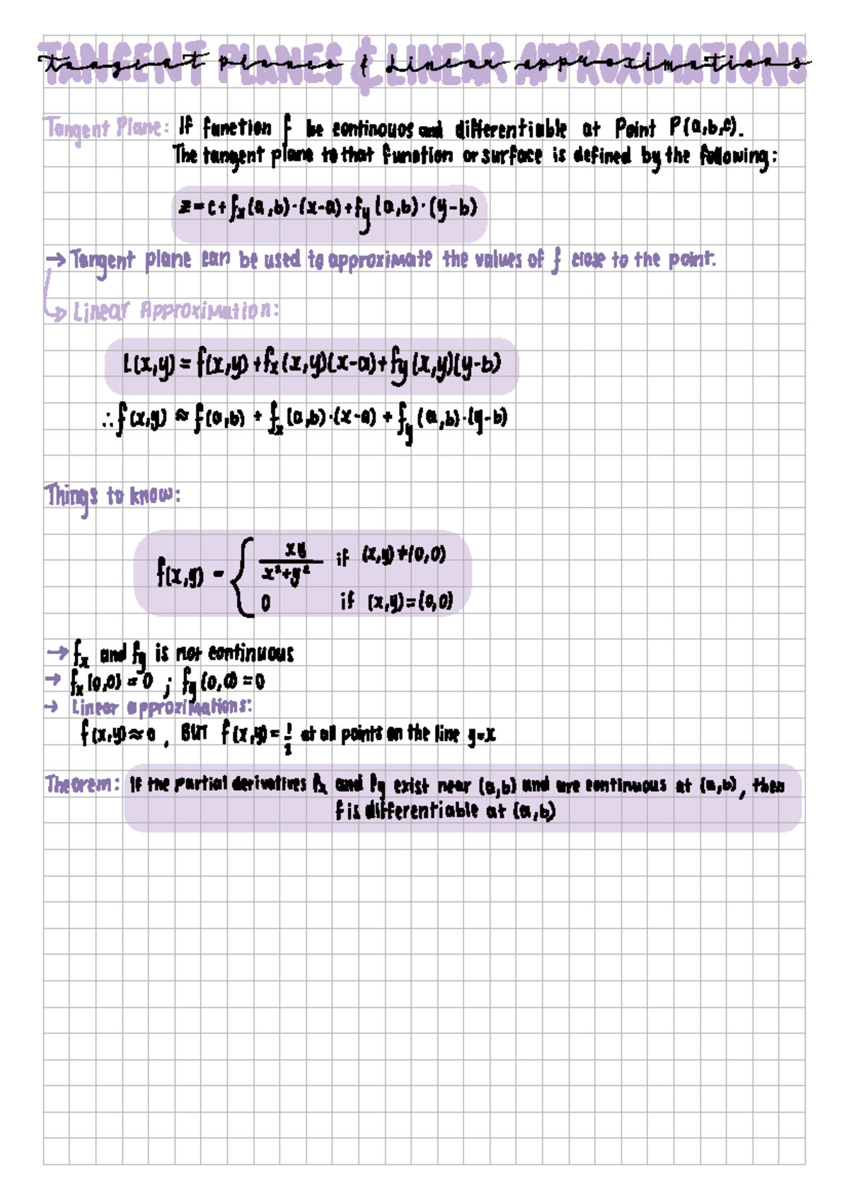 MATH 101: Tangent Planes & Linear Approximations (1.3) - Studocu
