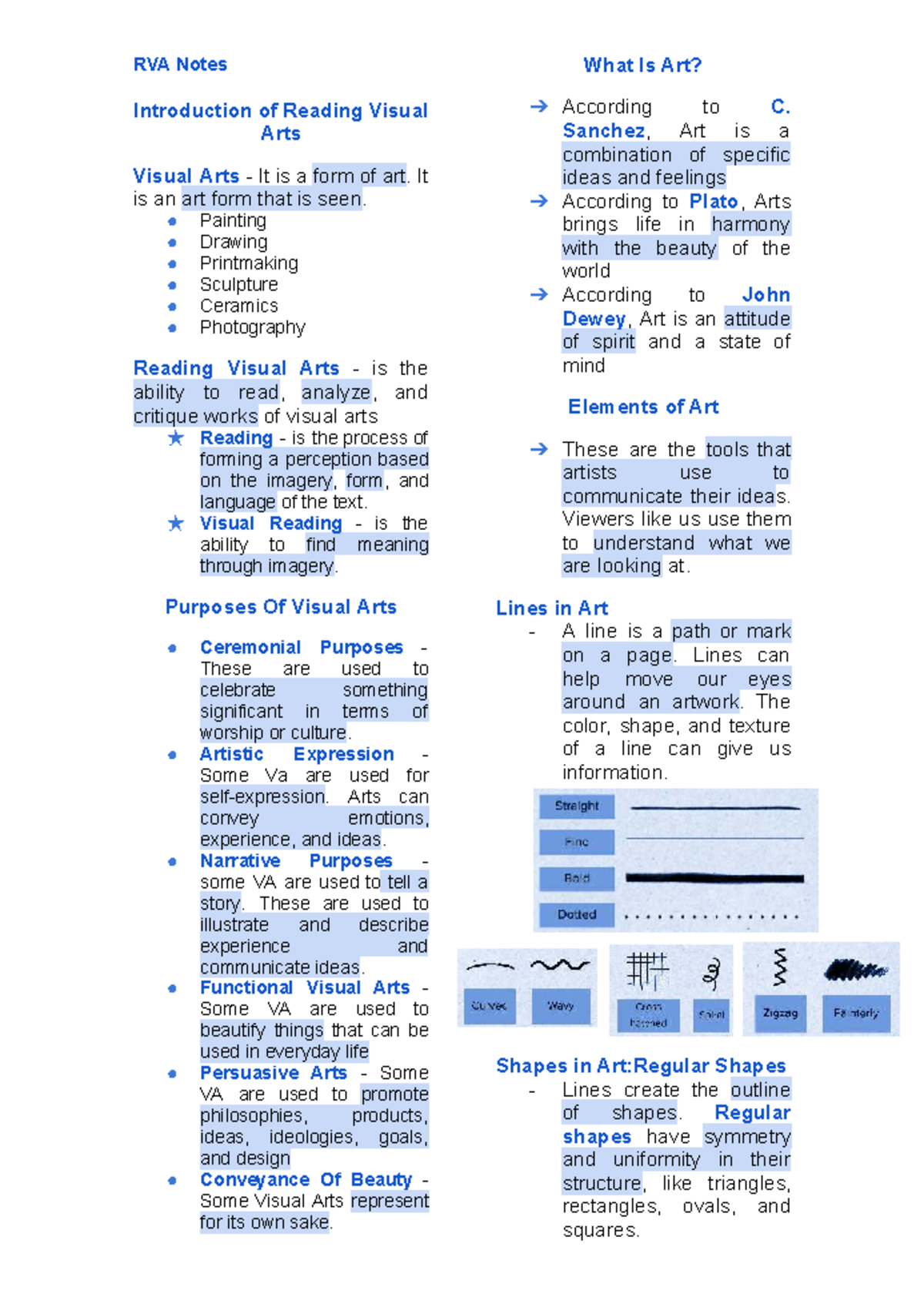 RVA Notes: Introduction to Reading Visual Arts Concepts - Studocu