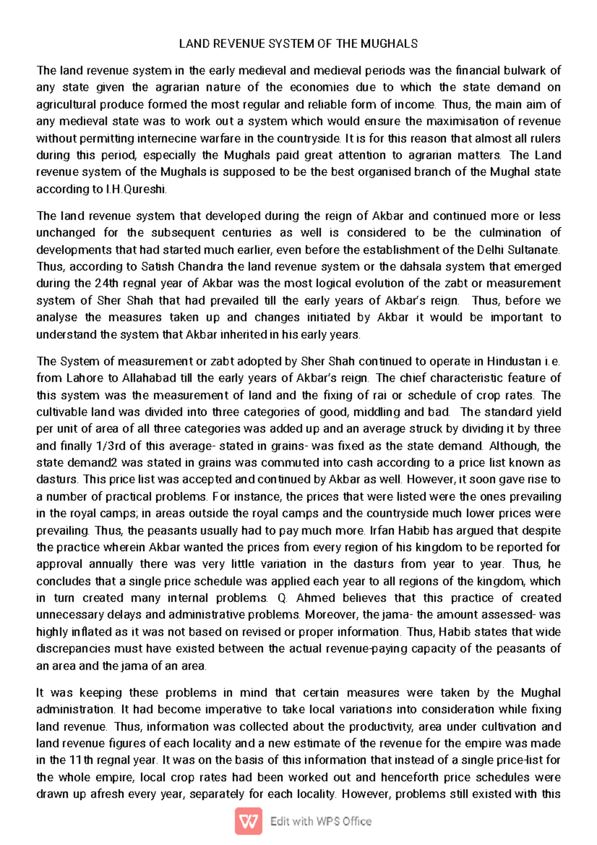 MUGH 101: Analysis of the Mughal Land Revenue System - Studocu