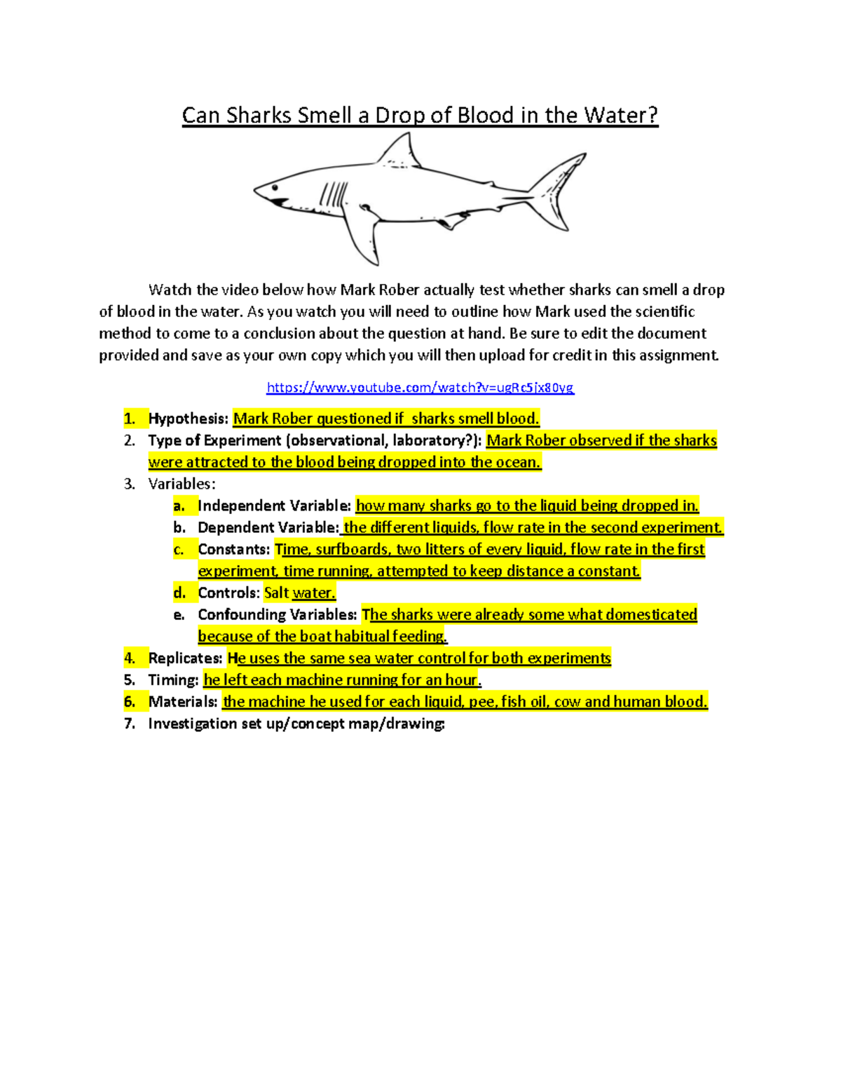 Can Sharks Smell Blood? Sci Method Outline - Mark Rober Experiment ...