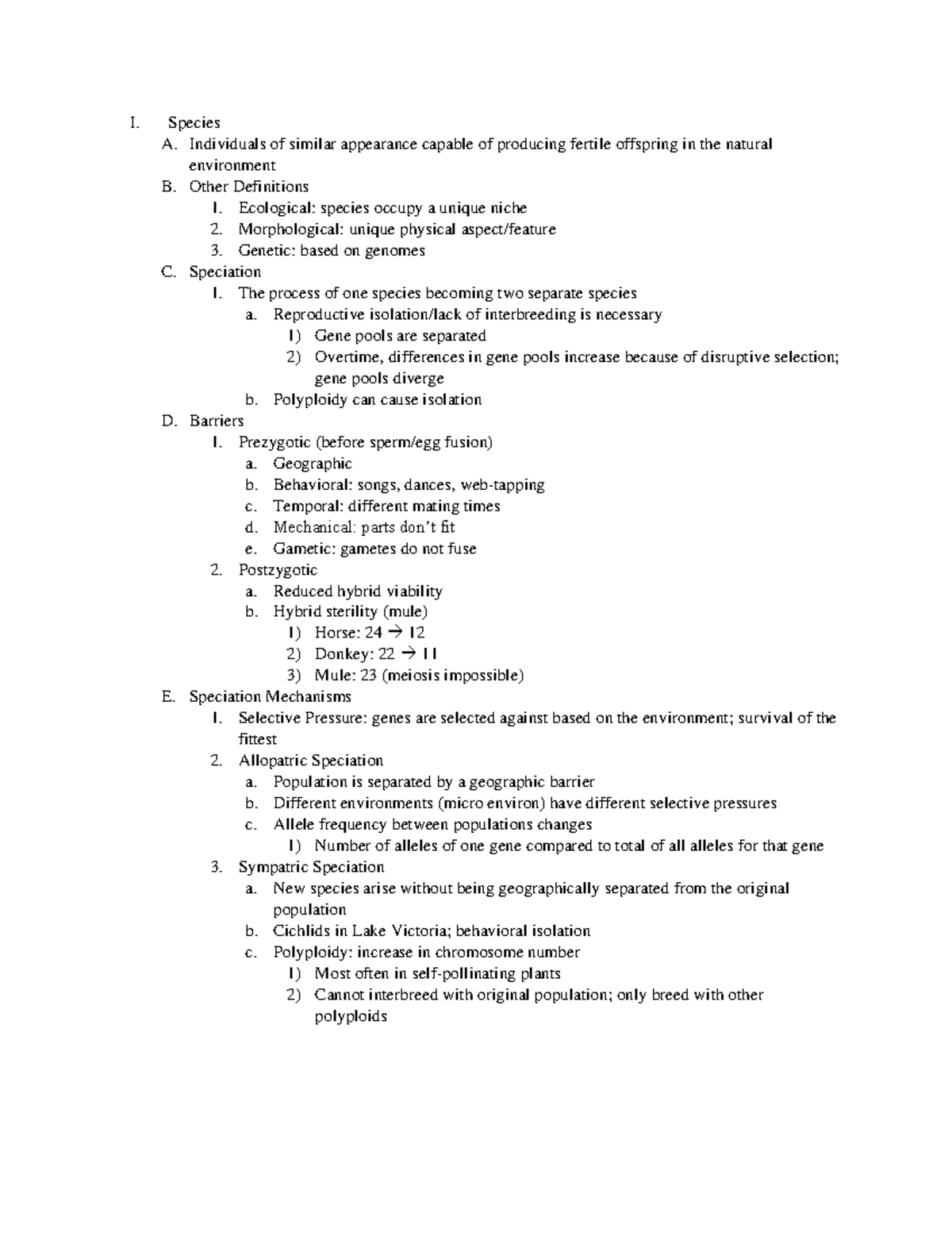IB HL Biology: Evolution Unit Study Notes on Speciation and Equilibrium ...