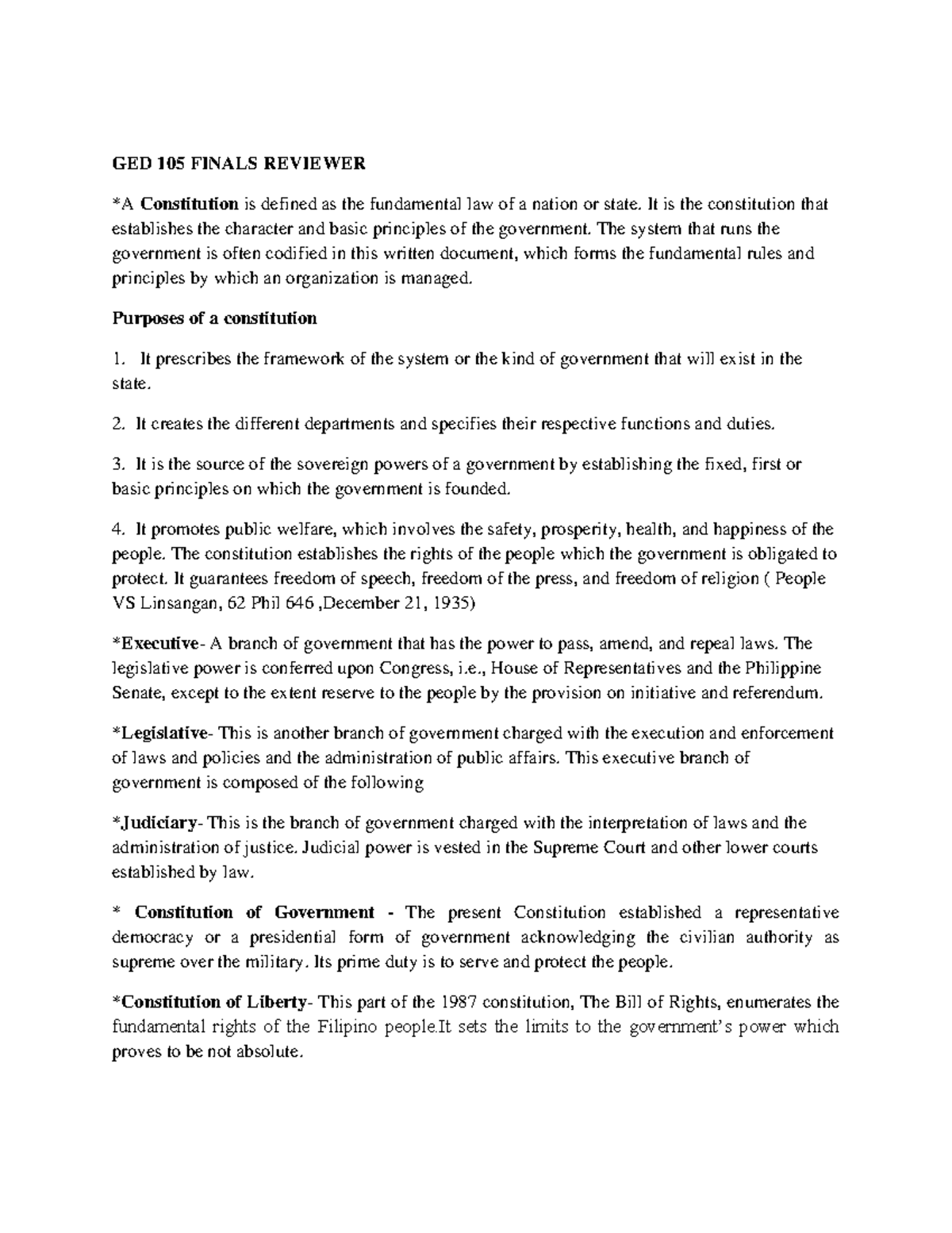 GED 105 FINALS REVIEWER: Understanding the Constitution and Its Impact ...