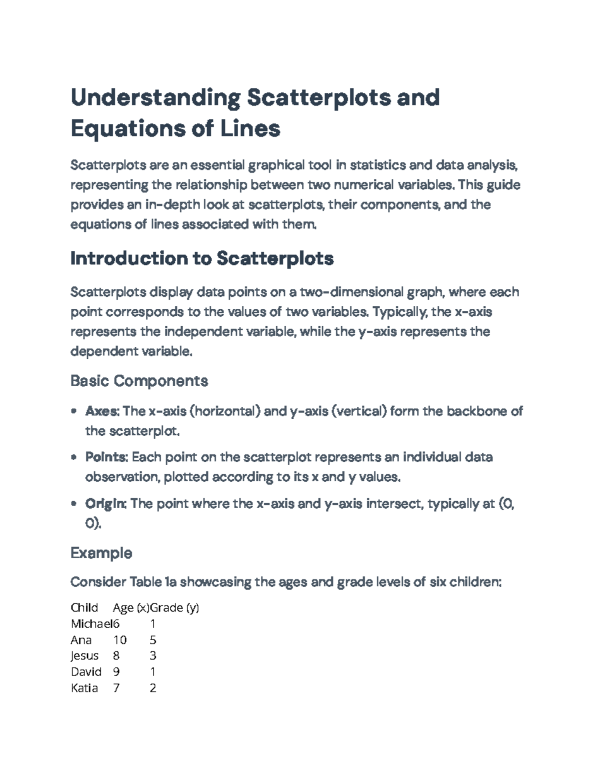 Understanding Scatterplots and Linear Equations in Statistics ...