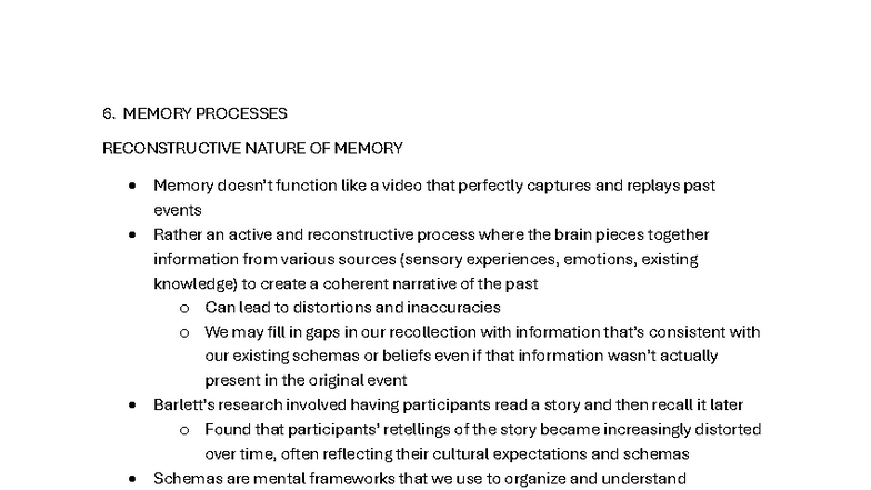 Psych 207 Chapter 6: Memory Processes and Their Reconstructive Nature - Studocu