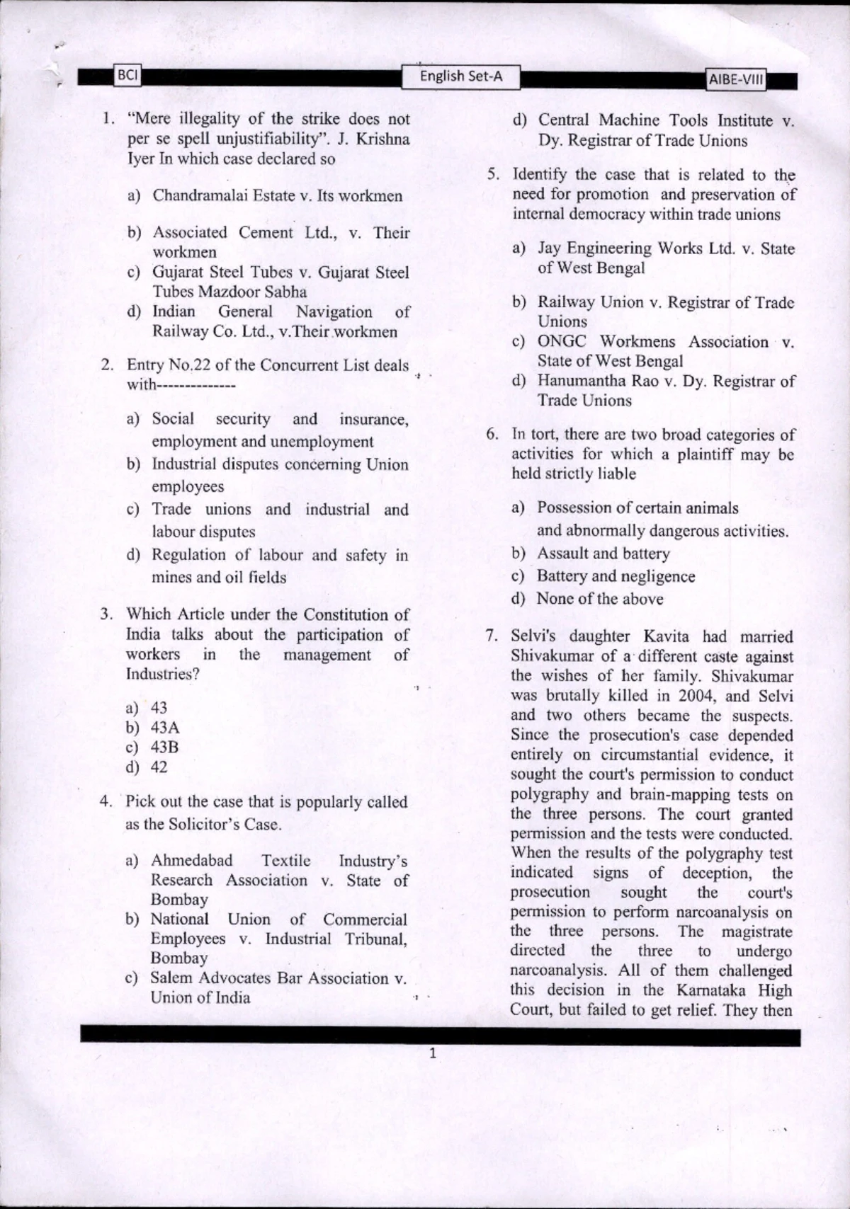 AIBE Previous Year Question Papers - All INDIA BAR EXAMINATION PAPERS - AIBE PREVIOUS QUESTION ...