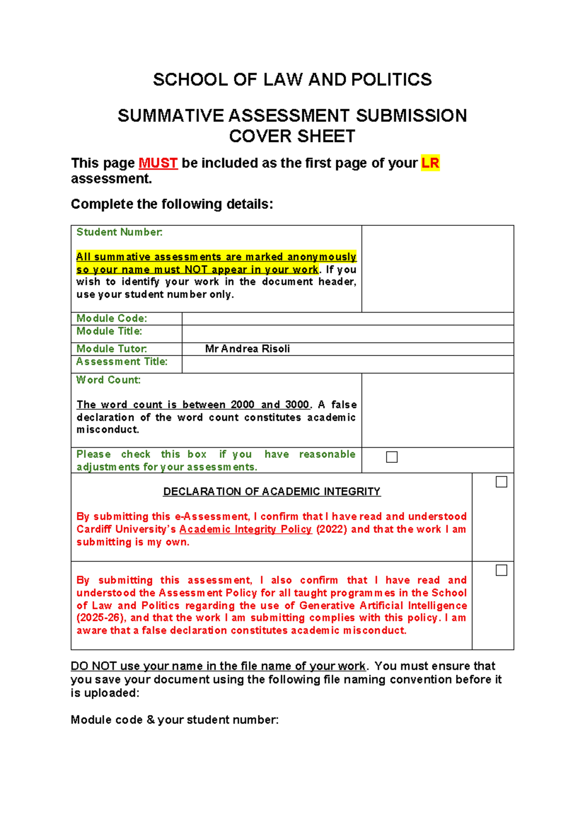 CLP710 Summative Assessment Submission Cover Sheet Guidelines - Studocu