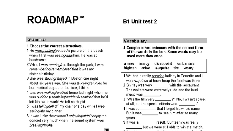 B1 Unit Test 2: Grammar & Vocabulary Practice - Studocu
