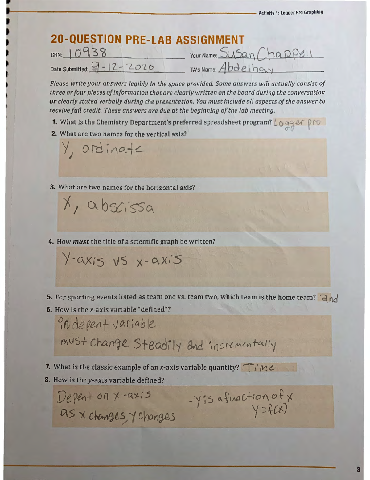 Activity 1 - lab - ~ - Activity 1: Logger Pro Graphing 20-QUESTIO CRN ...