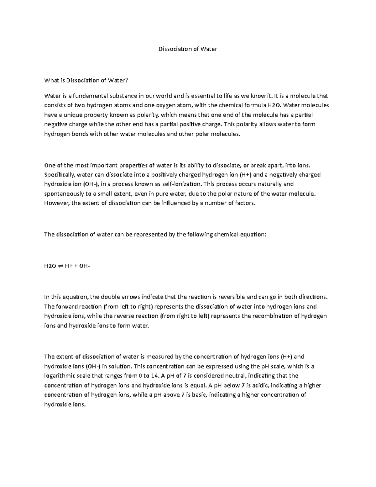 Dissociation of Water - Dissociation of Water What is Dissociation of ...