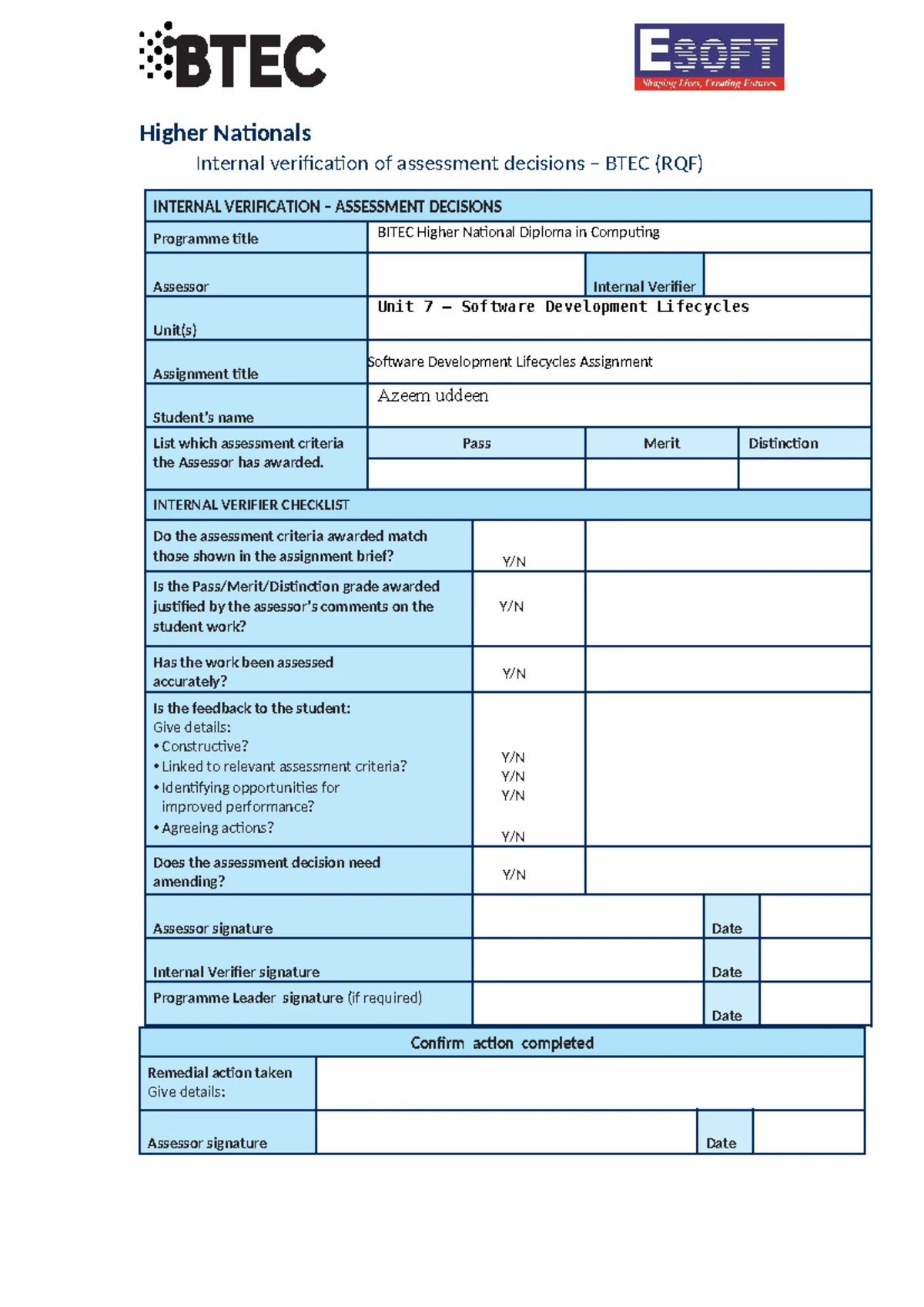 HND COM/2023 Unit 07 - Software Development Lifecycles Assignment - Studocu