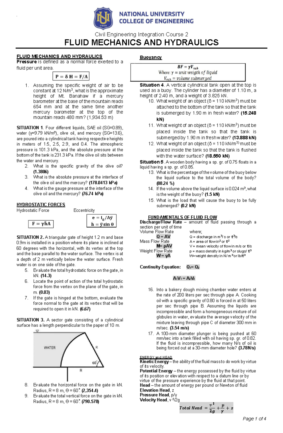 Civil Engineering Integration Course 2: Fluid Mechanics & Hydraulics ...
