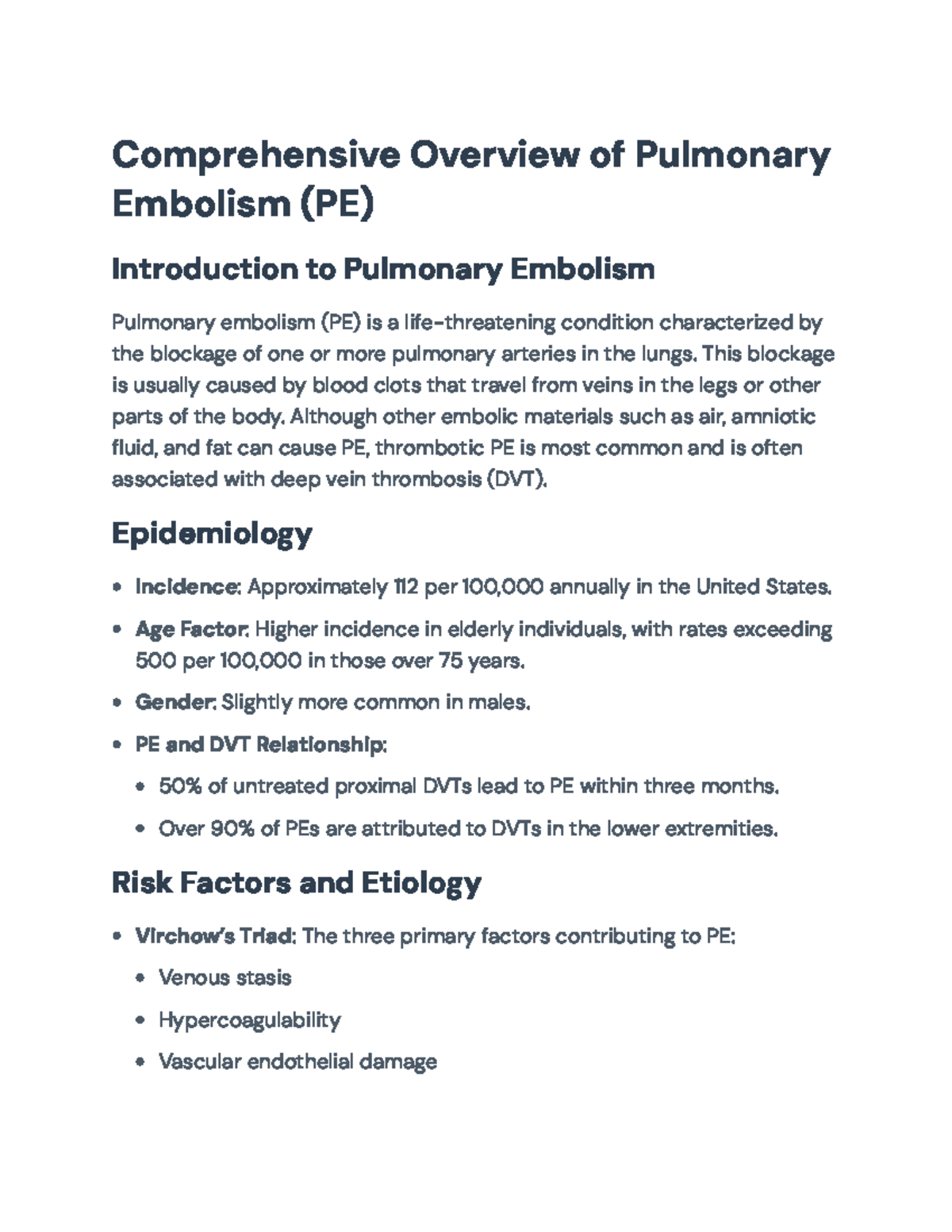 Comprehensive Overview of Pulmonary Embolism (PE): Management ...