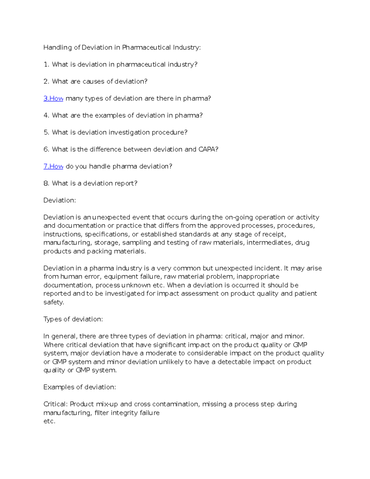 Handling of Deviation in Pharmaceutical Industry - Deviation in a ...