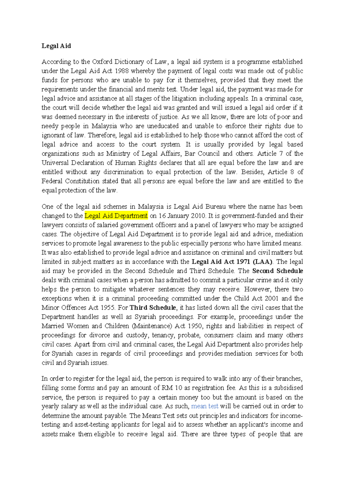 MLS - Legal Aid: Understanding the Legal Aid System in Malaysia - Studocu