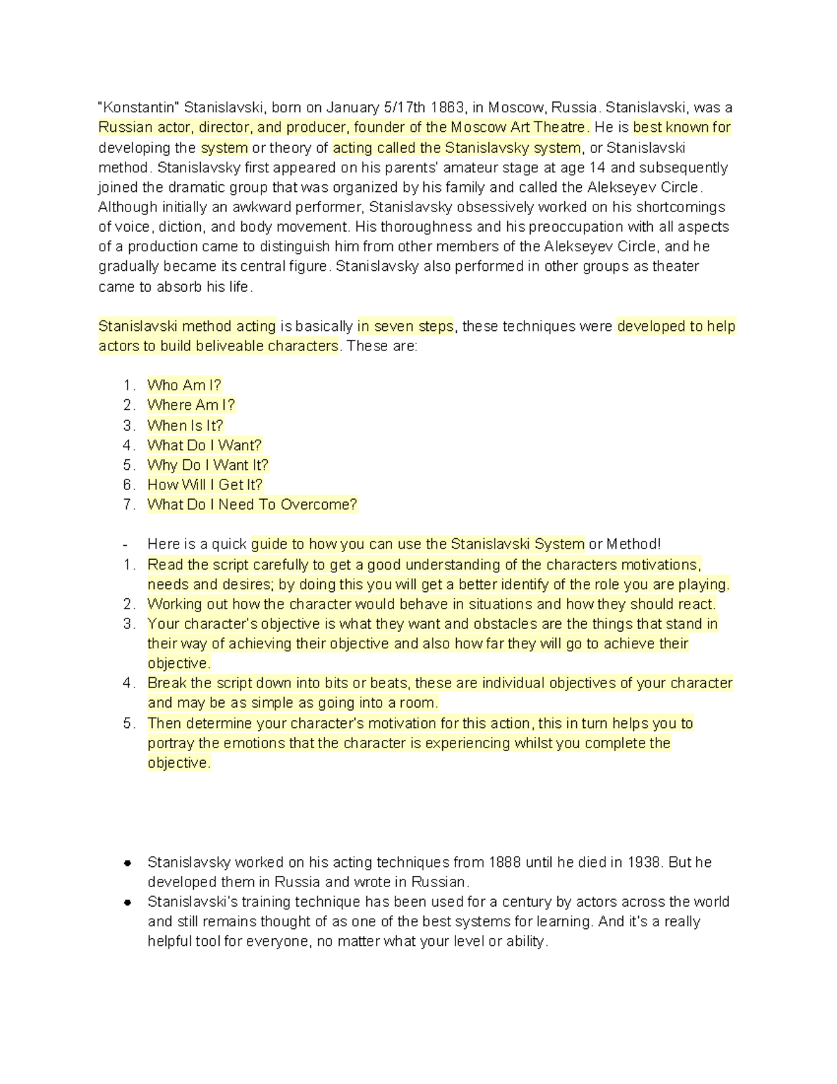 Stanislavski System: A Comprehensive Guide to Method Acting - Studocu