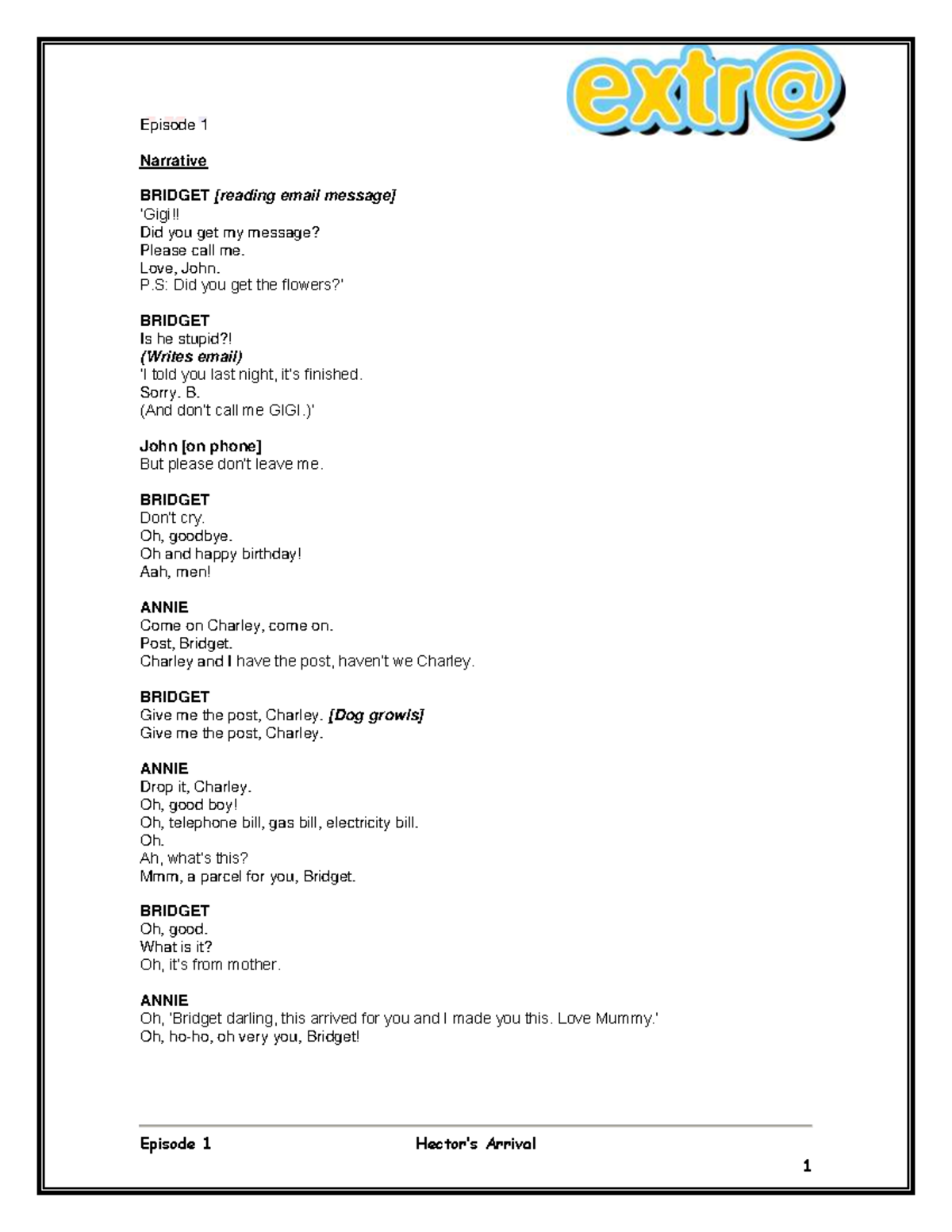 Extra English Episode 1: Hector's Arrival and Adventures - Studocu