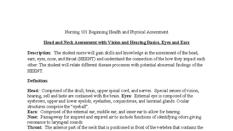 NSG 101 Final Exam: HEENT Assessment & Vision/Hearing Basics - Studocu