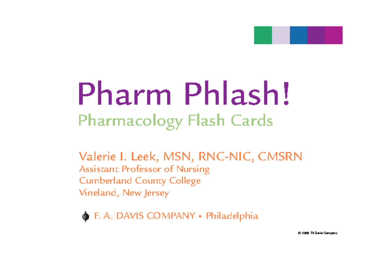 Pharm Phlash! Pharmacology Flash Cards, 3rd Ed. - Study Aid - Studocu