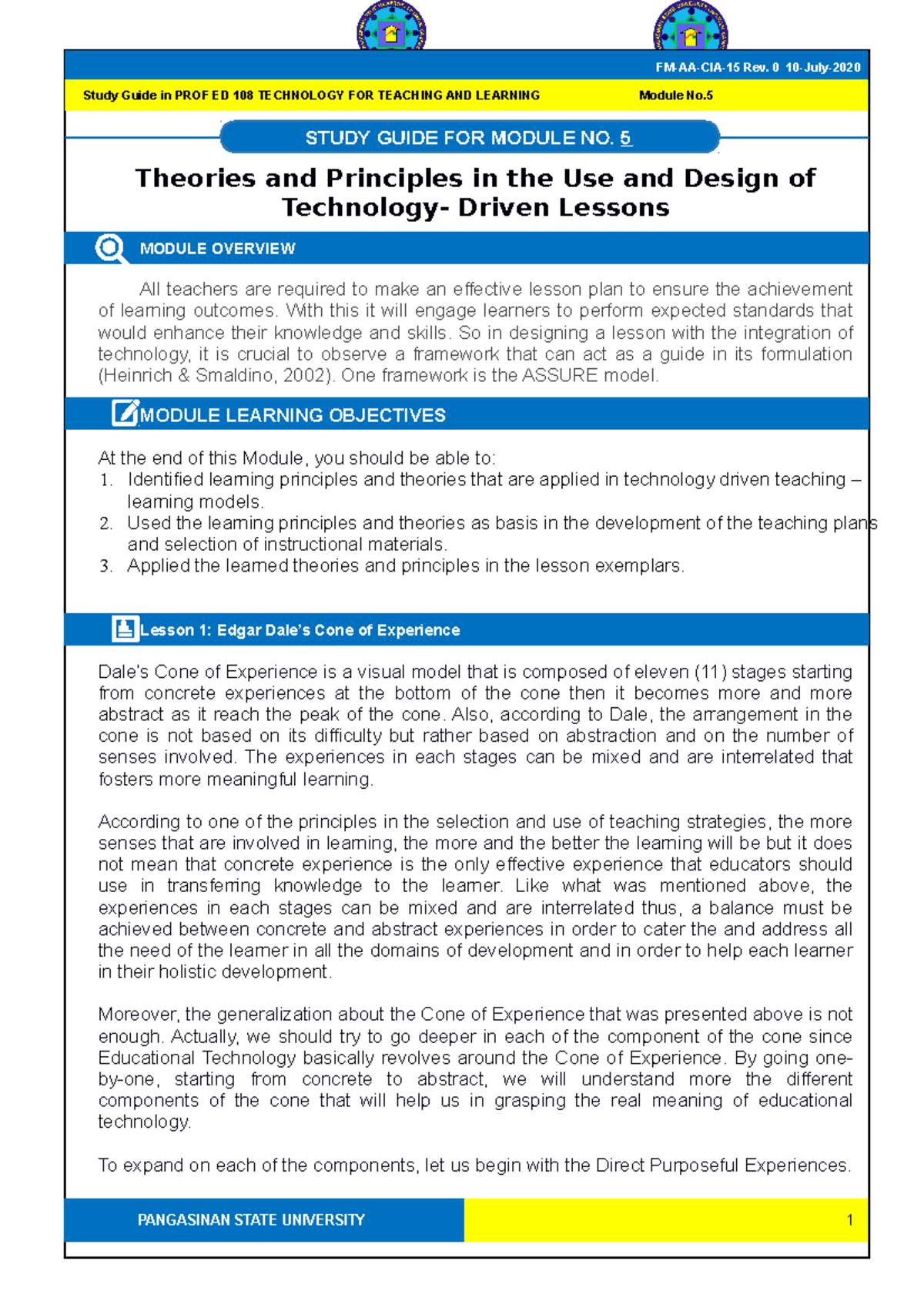 Module V Study Guide in PROFED 108: Technology-Driven Lessons - Studocu