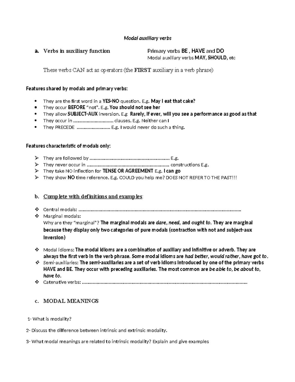 Modal Auxiliary Verbs: Understanding Their Functions and Meanings - Studocu