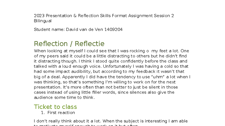 2023 Presentation & Reflection Skills Format Assignment 2 Bilingual ...