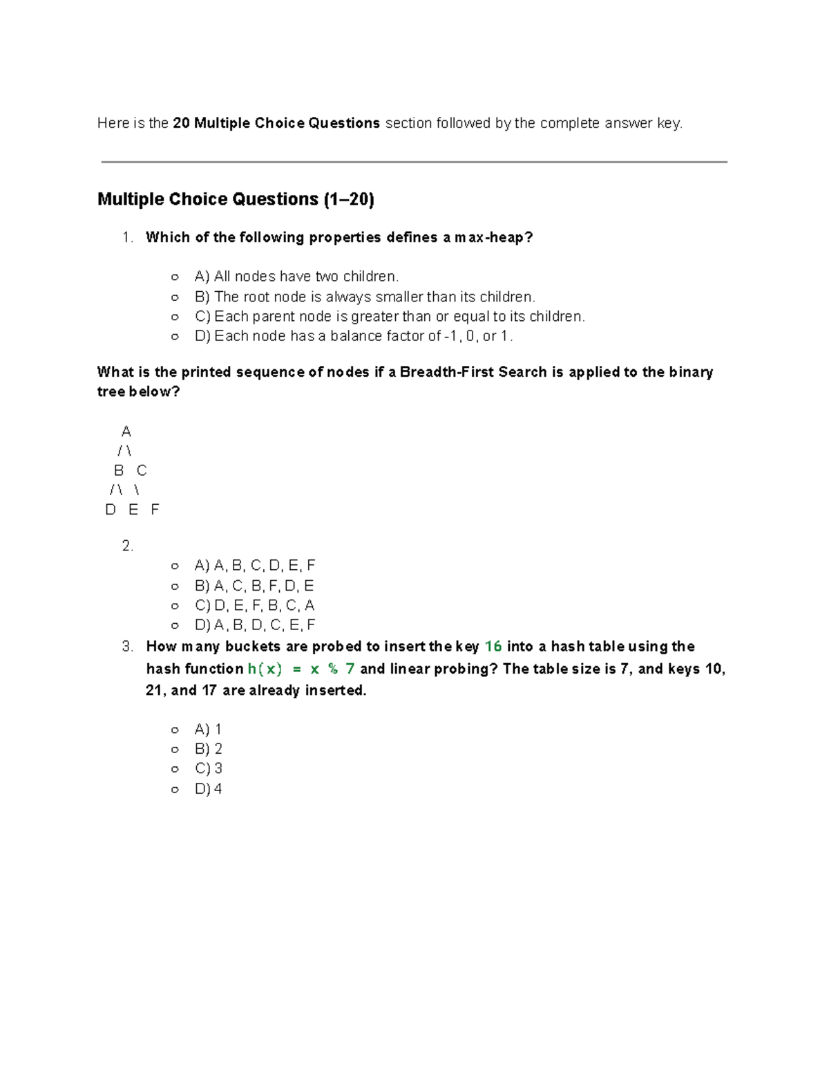2520 Mock Exam: Multiple Choice, Short Answer & Fill in the Blanks ...