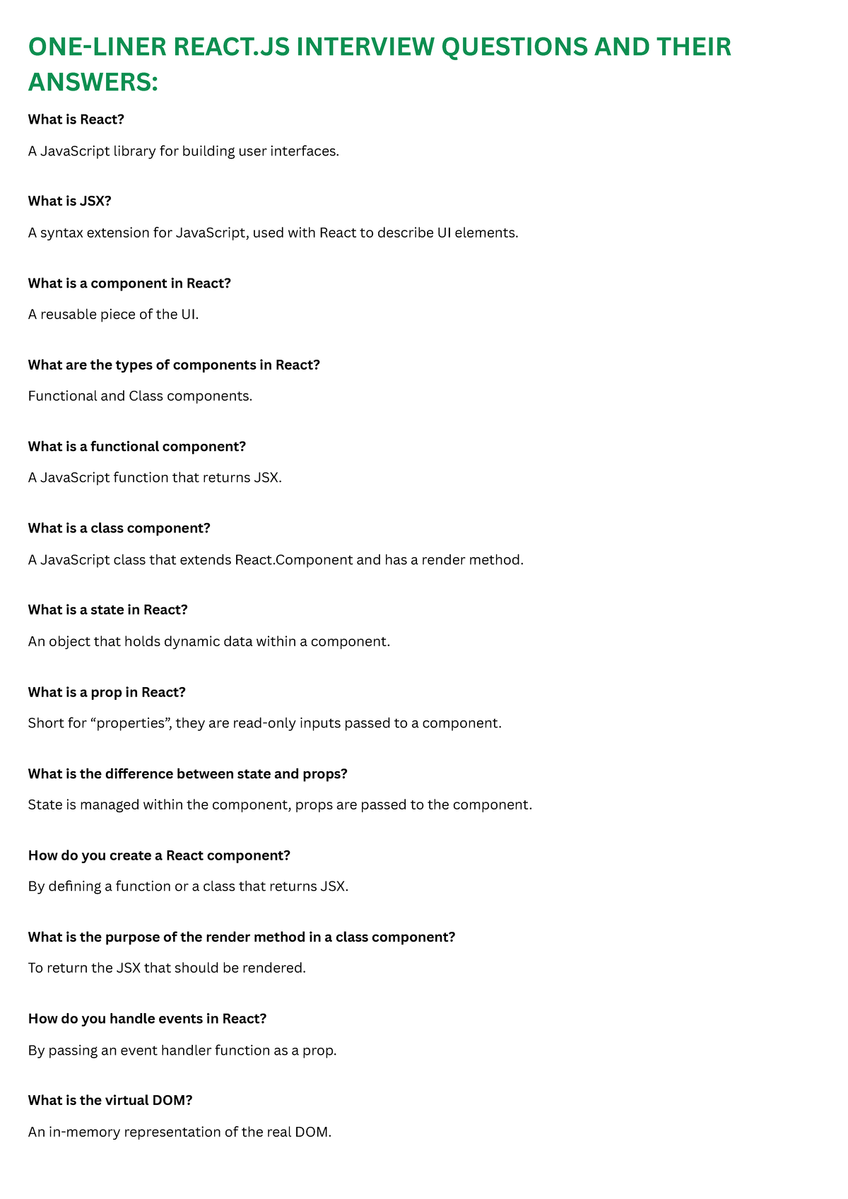 ONE- Liner React.JS Interview Questions AND Their Answers - ONE-LINER REACT INTERVIEW QUESTIONS ...