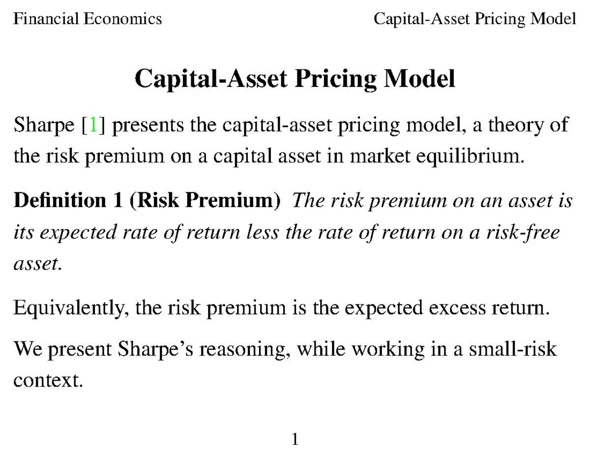 Capital-Asset Pricing Model Overview and Insights - Studocu