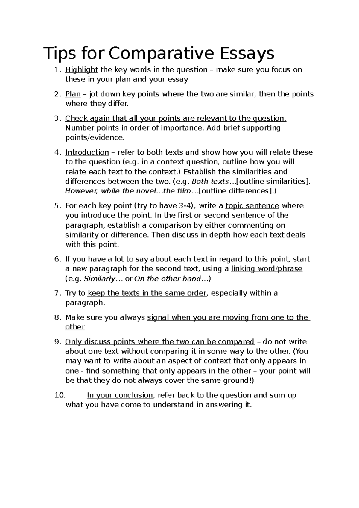 Comparative Essay Tips: Strategies for Success in Writing - Studocu