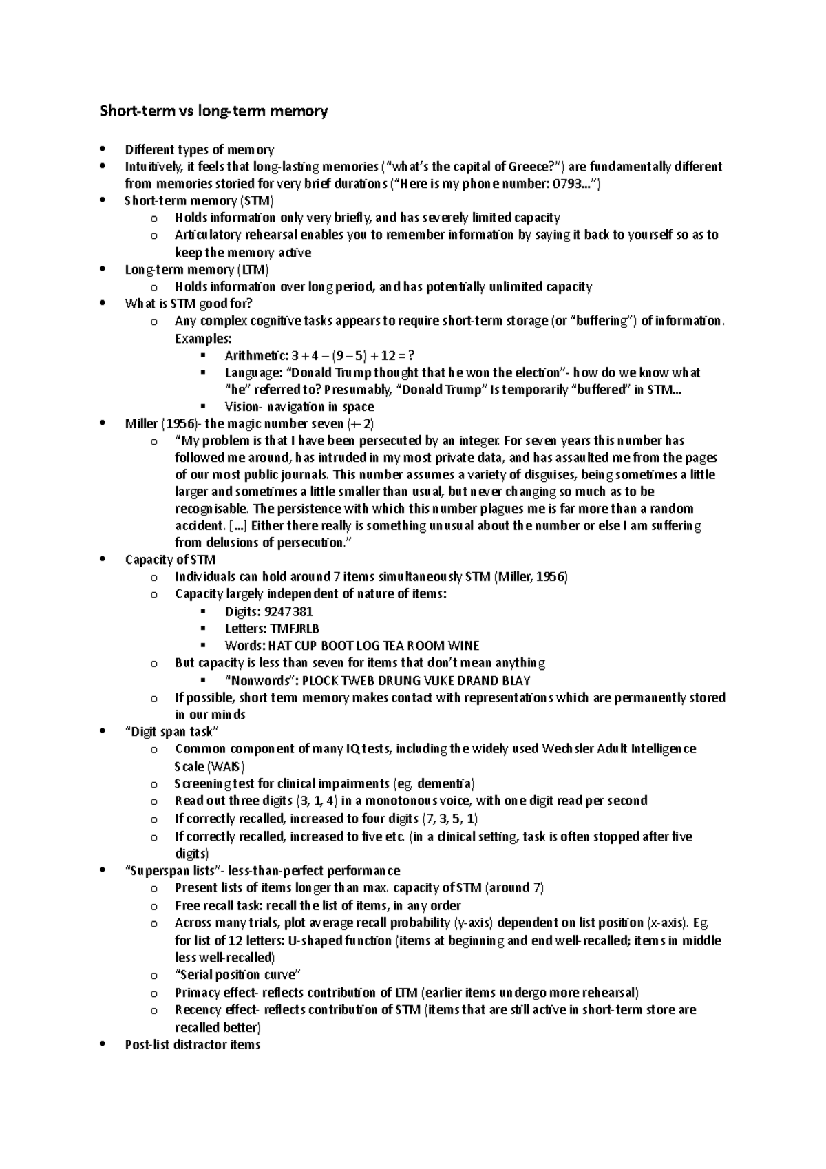 STM vs LTM - Memory - Short-term vs long-term memory Different types of ...