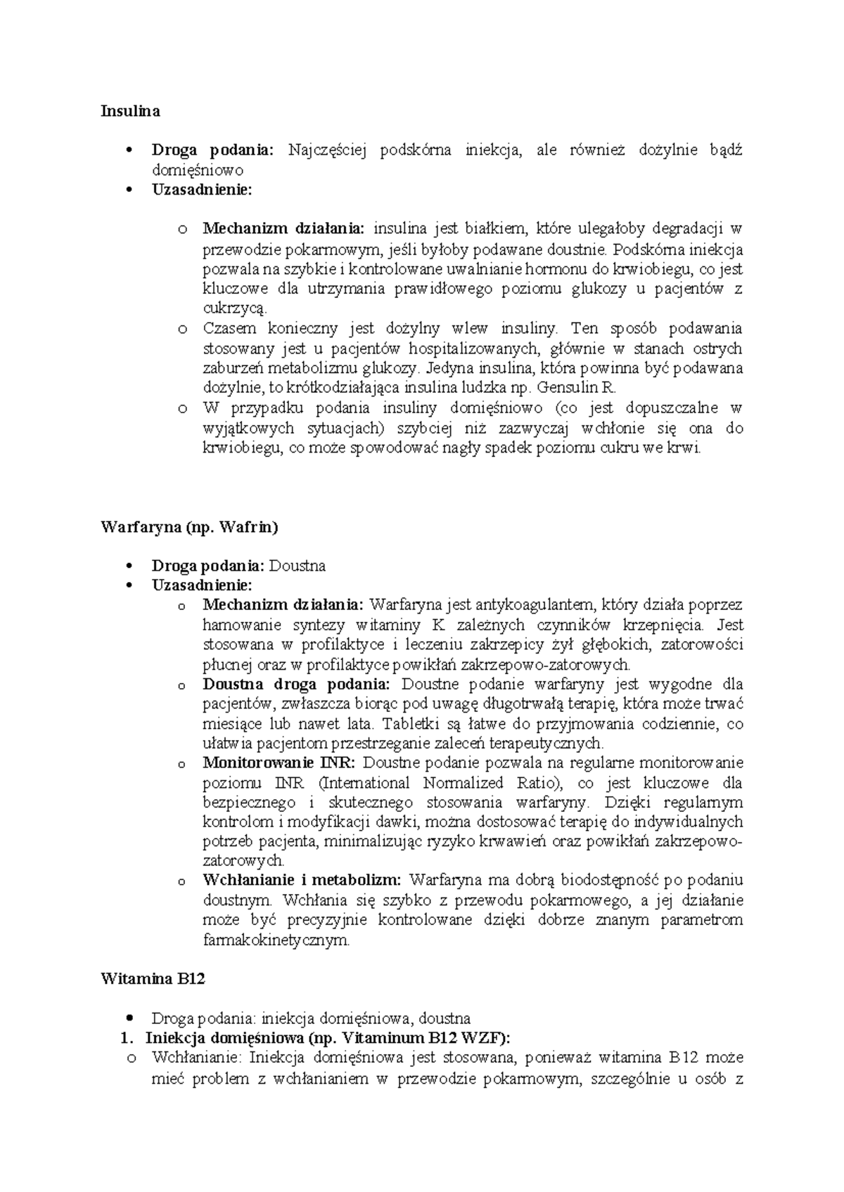 Formy podania leków: Insulina, Warfaryna, Witamina B i Fluconazol - Studocu