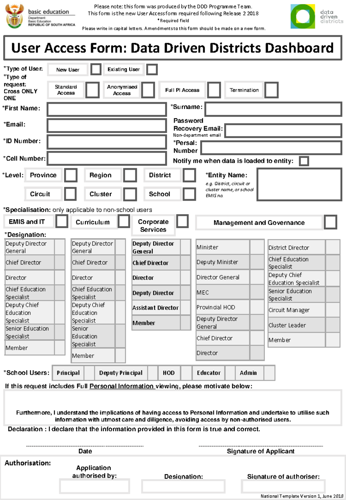 DDD - User Access Form: New User Request (Version 1, 2018) - Studocu